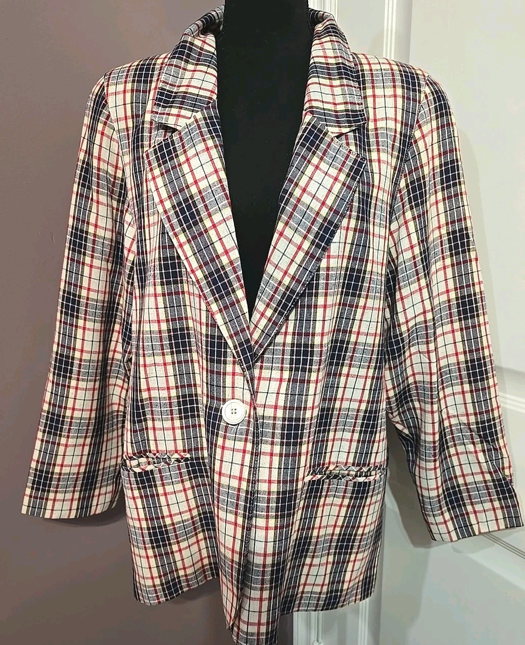 Vintage Nordstrom Petite Focus Women's Lined Red/Blue Plaid Rayon ...