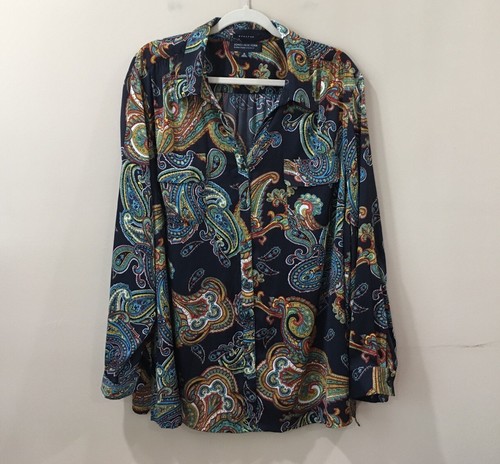 Jones New York Womens 3X Shirt Top Black Paisley Satin Boho Funky Retro ...