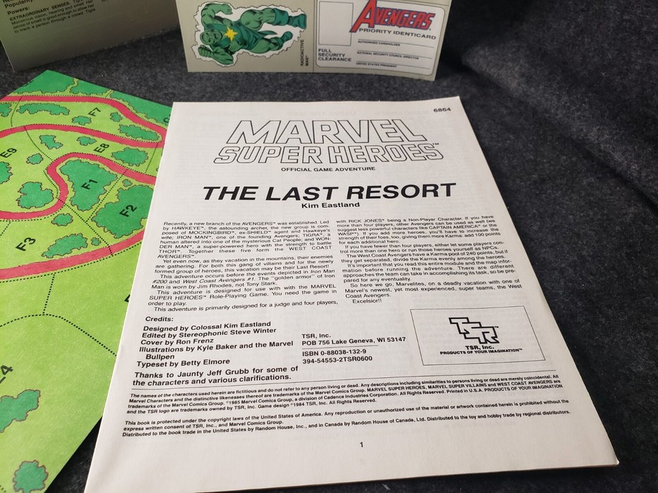 The Last Resort with Map - TSR Marvel Super Heroes Role Playing 6864 ...