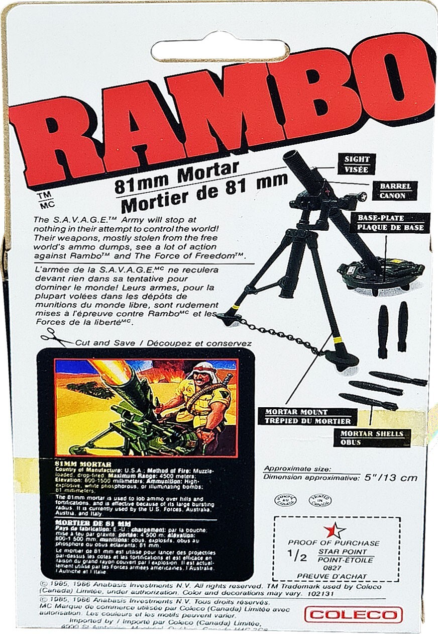RAMBO SAVAGE: Enemy of Rambo, 81mm Mortar , 1985/86 Vintage, New! Mint ...