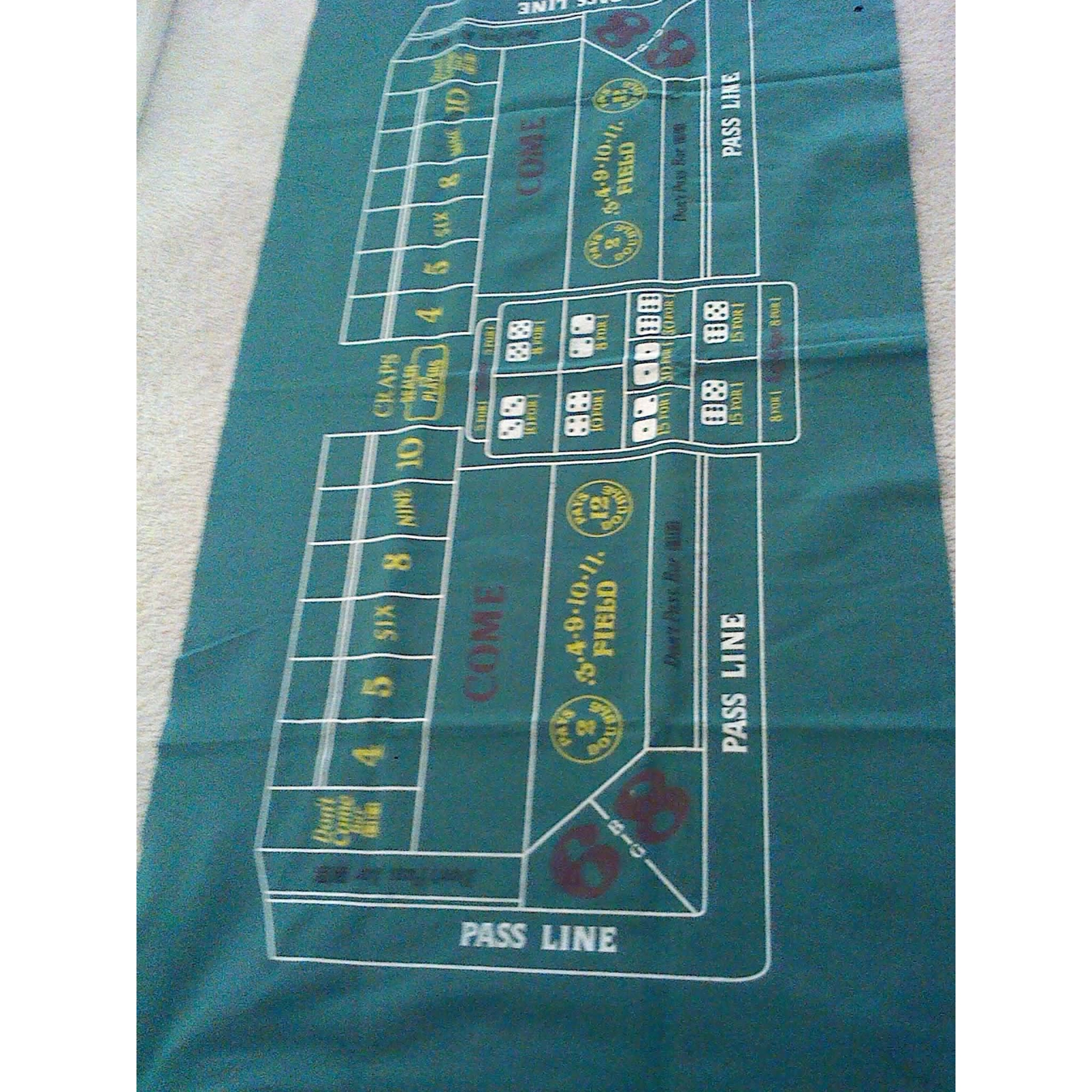 Craps Felt Layout - 36" x 72" - Table Top Casino Game Mat Cover | eBay