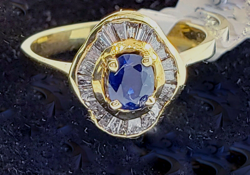 Diamond beget (.50) and oval sapphire (2.0) ring 14kt yellow gold, 4gm ...