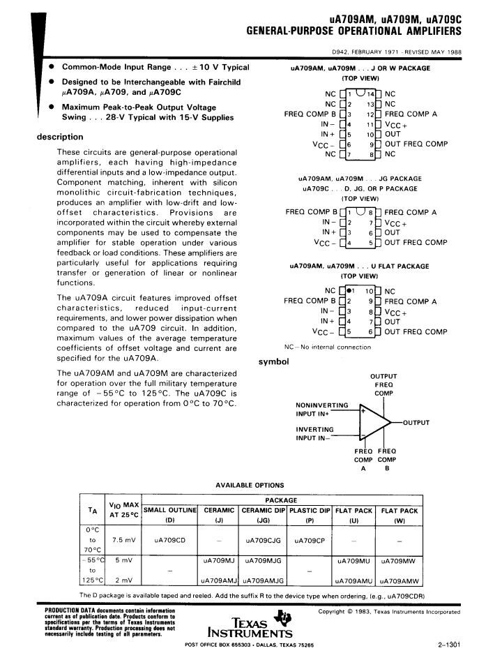 709 IC (LM709 / NTE909D / uA709/ SN72709N) Operational Amplifier 8 PIN ...