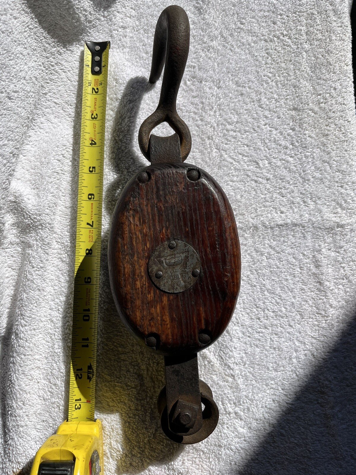 Block & Tackle Antique Wooden Single Pulley Marked 14” Total Nice Grain ...