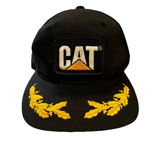 CAT Letters in White w Gold Logo Triangle & Bill Accents Black Trucker ...