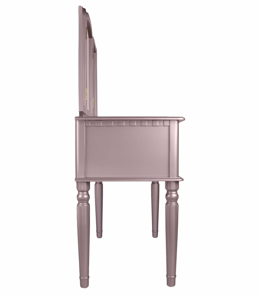 Rose Gold Pink 3 pc Vanity Set Tri Fold Mirror Wooden Table Stool ...
