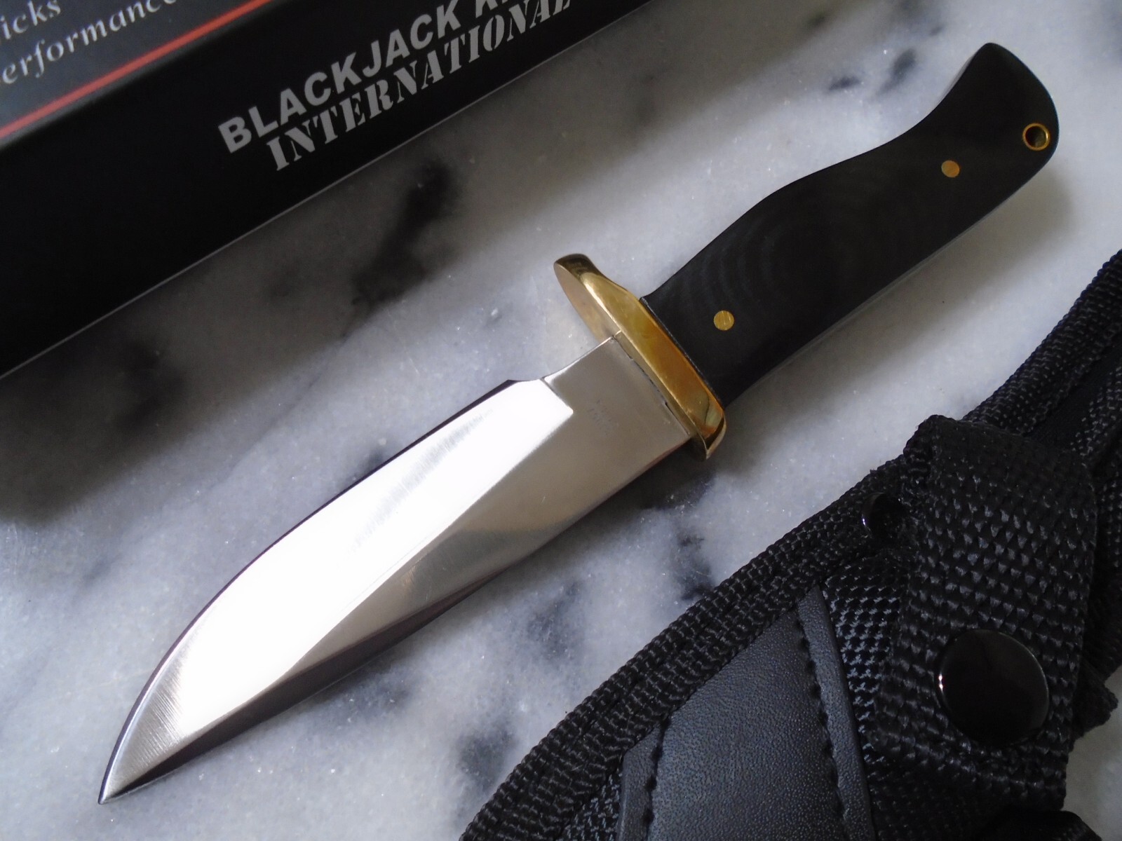 Blackjack Small Hunter Bowie Knife Full Tang Fixed Blade Black Micarta ...