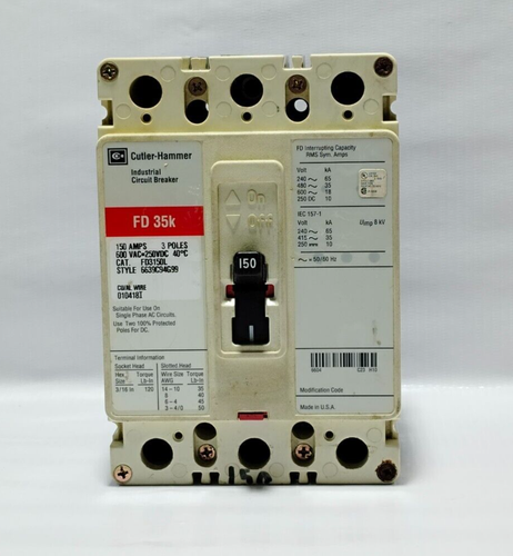Cutler Hammer FD3150L 150 Amp FD 35K Circuit Breaker 3 Pole 600V | eBay