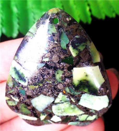 43x40x7mm Black&green Sea Sediment Jasper Reiki Shield Pendant Bead ...