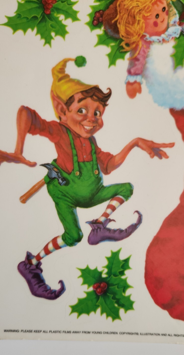 Static Window Clings Christmas Nostalgic Elf Christmas Stocking Window ...