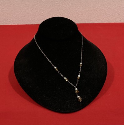 Vintage 925 Sterling Silver Chain Necklace Y Drop Bib Brown Beaded ...