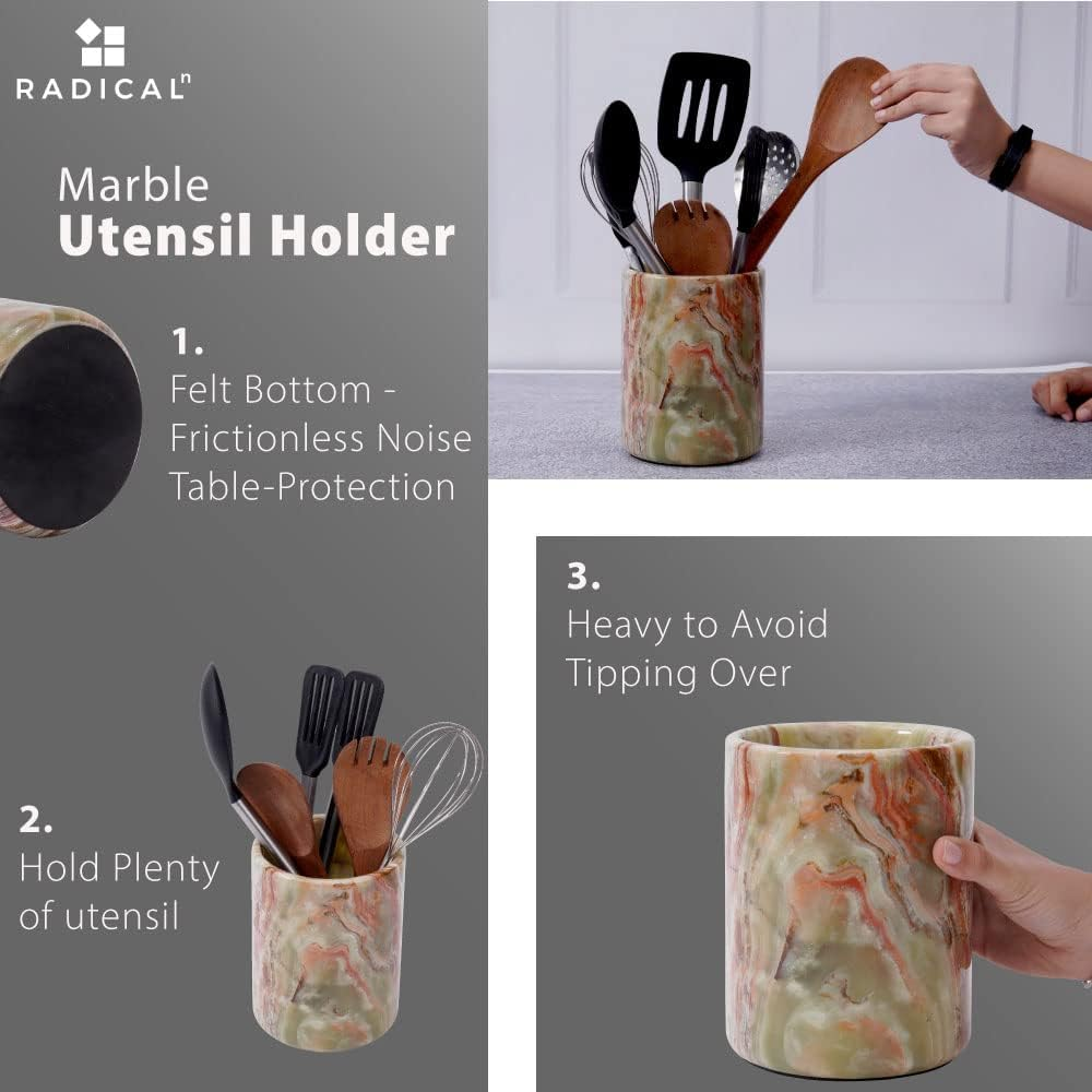 Marble Utensil Holder Spoon Caddy Countertop Green Onyx Handmade ...