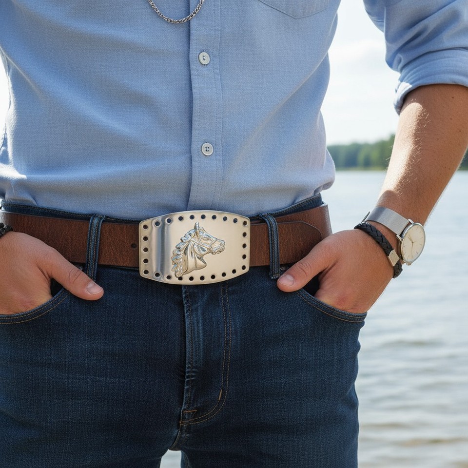 Men Cowboy Western Fashion Belt Buckle Silver Metal Rodeo Horse Big ...