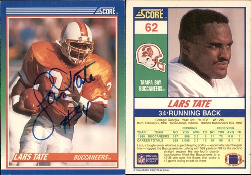 Lars Tate Signed 1990 Score #62 Card Tampa Bay Buccaneers Auto AU | eBay