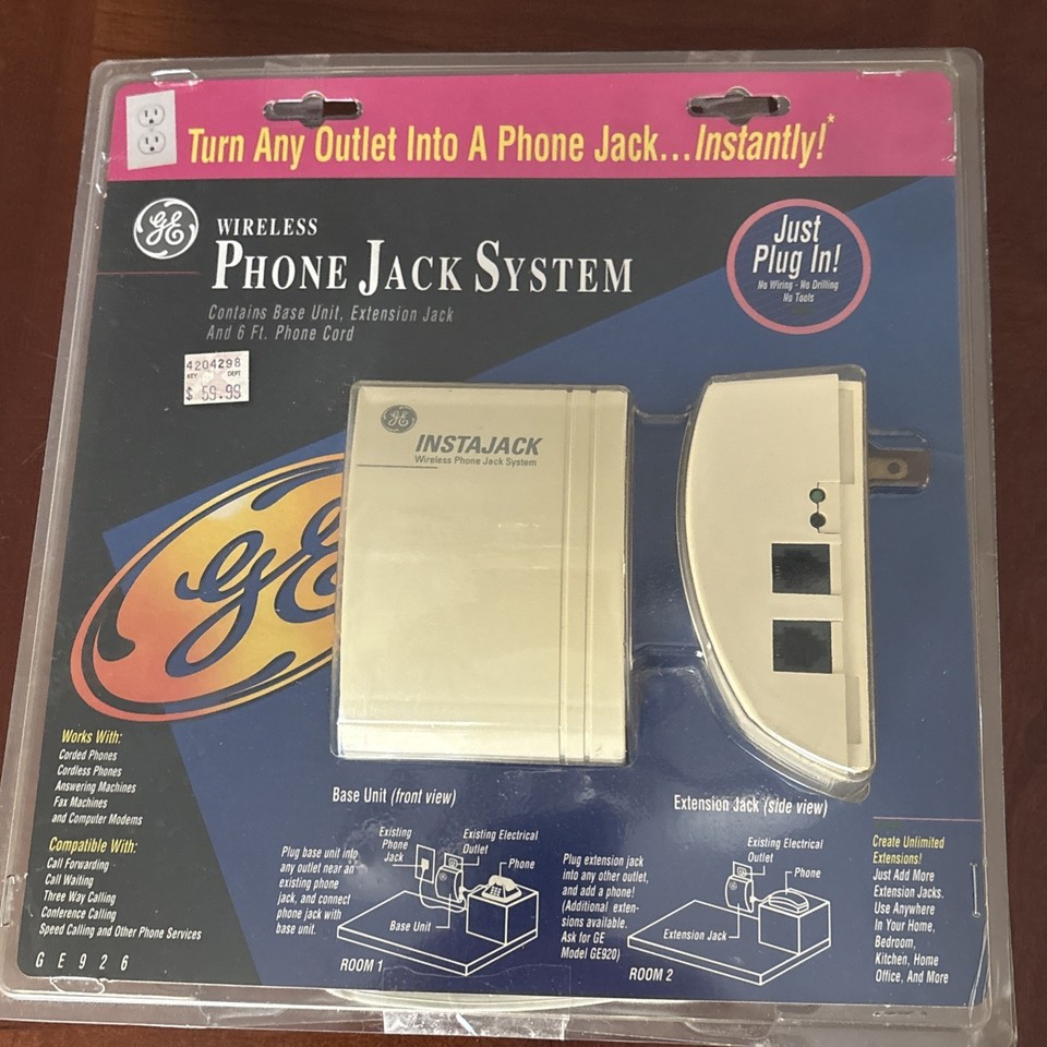 GE Wireless Phone Jack System ~ Just Plug In ~ 1995 Sealed New In ...