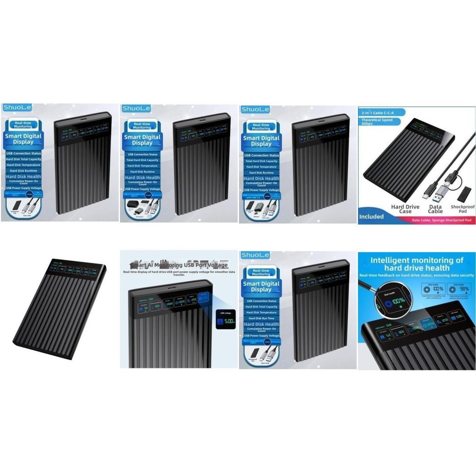 LED Display Hard Drive Enclosure USB 3.2 for SATA III SSD and HDD up to ...