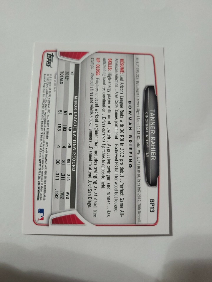 2013 Topps Baseball Card. Tanner Rahier BP13 | eBay