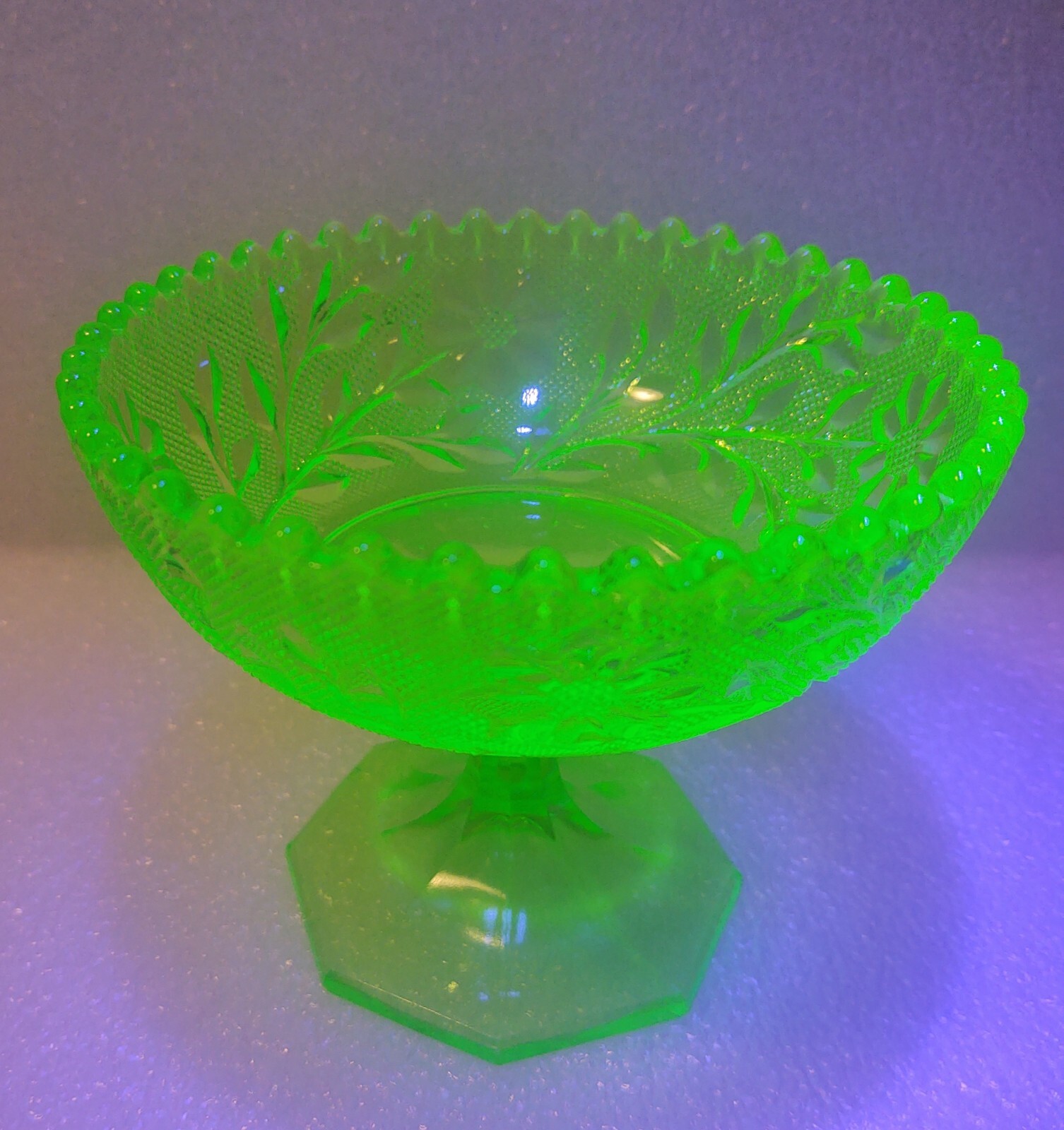 VTG Rare Fenton Green Uranium Vaseline Glass Floral Rippled Top Candy ...