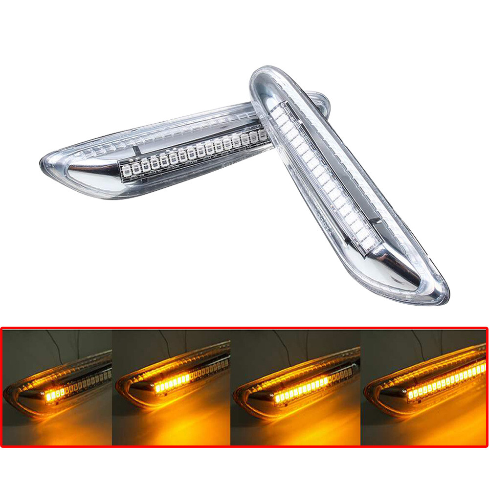 2X Clear Lens White LED Side Marker Lights Lamp For BMW E60 E80 E90 3 ...
