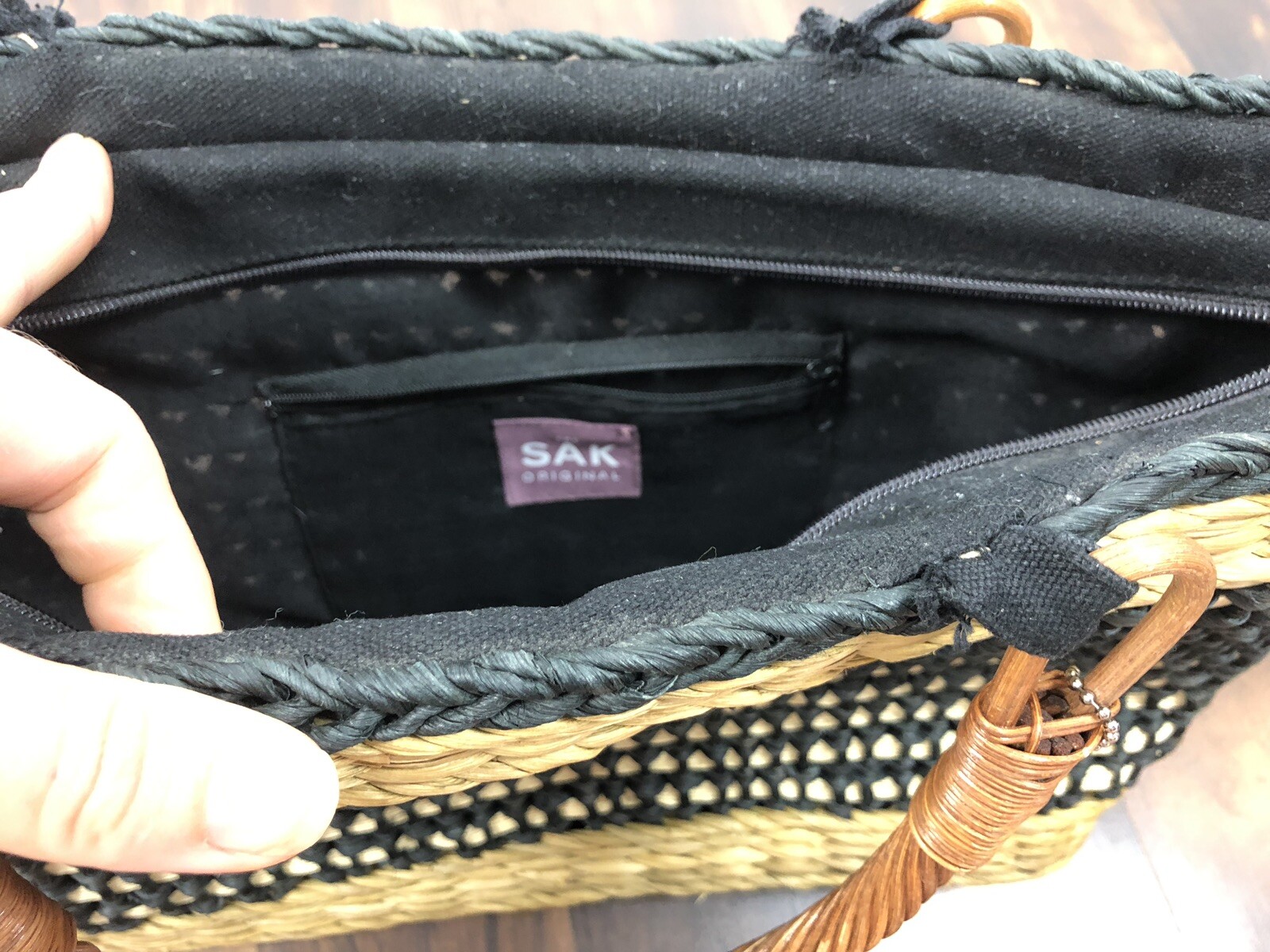The Sak original purse black and tan straw w/ zipper 14 x 9.5 x 2.5 | eBay