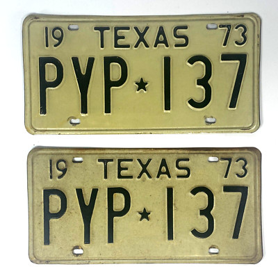 1973 TEXAS License Plate Pair Embossed Vintage PYP 137 | eBay