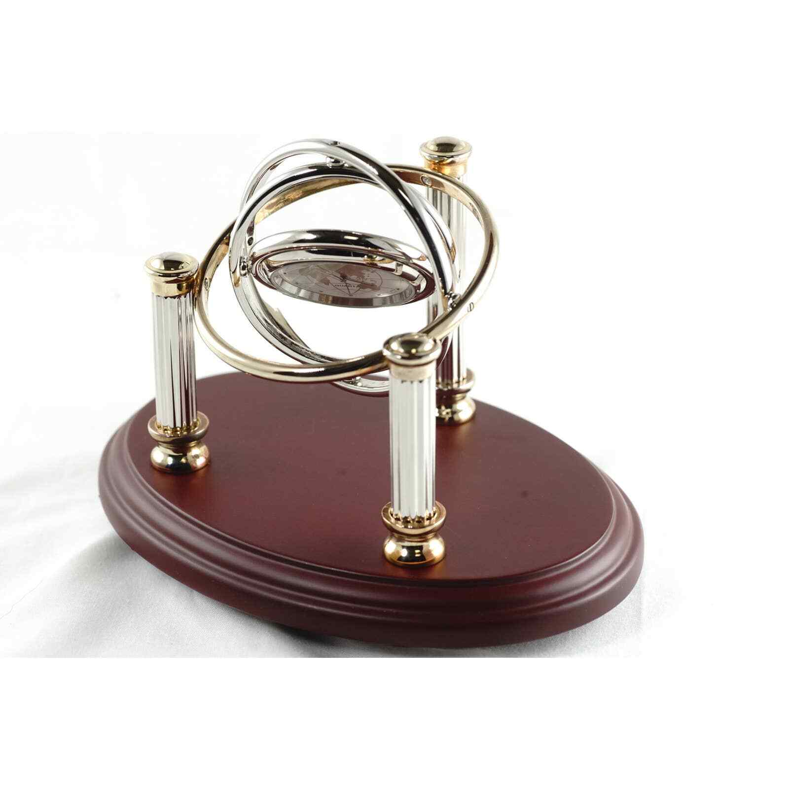 World Desk Clock Gyroscopic , Pedestals Wood Base Quartz Rotating Clock ...