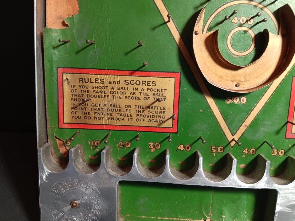 VINTAGE 1930s GOTTLIEB BAFFLE BALL PINBALL ARCADE GAME - PLUNGER PULLS ...