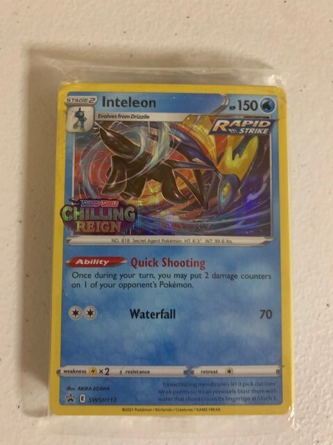 Inteleon SWSH113 Pre Release Promo Pack Stamped Chilling Reign Pokemon ...