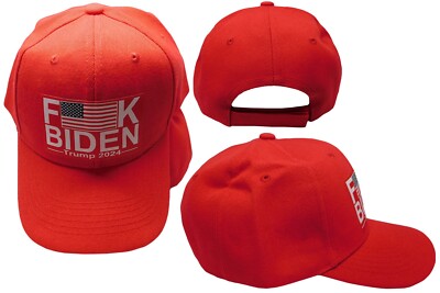 F Biden (USA) Trump 2024 Red Cotton Poly Adjustable Embroidered Cap Hat ...