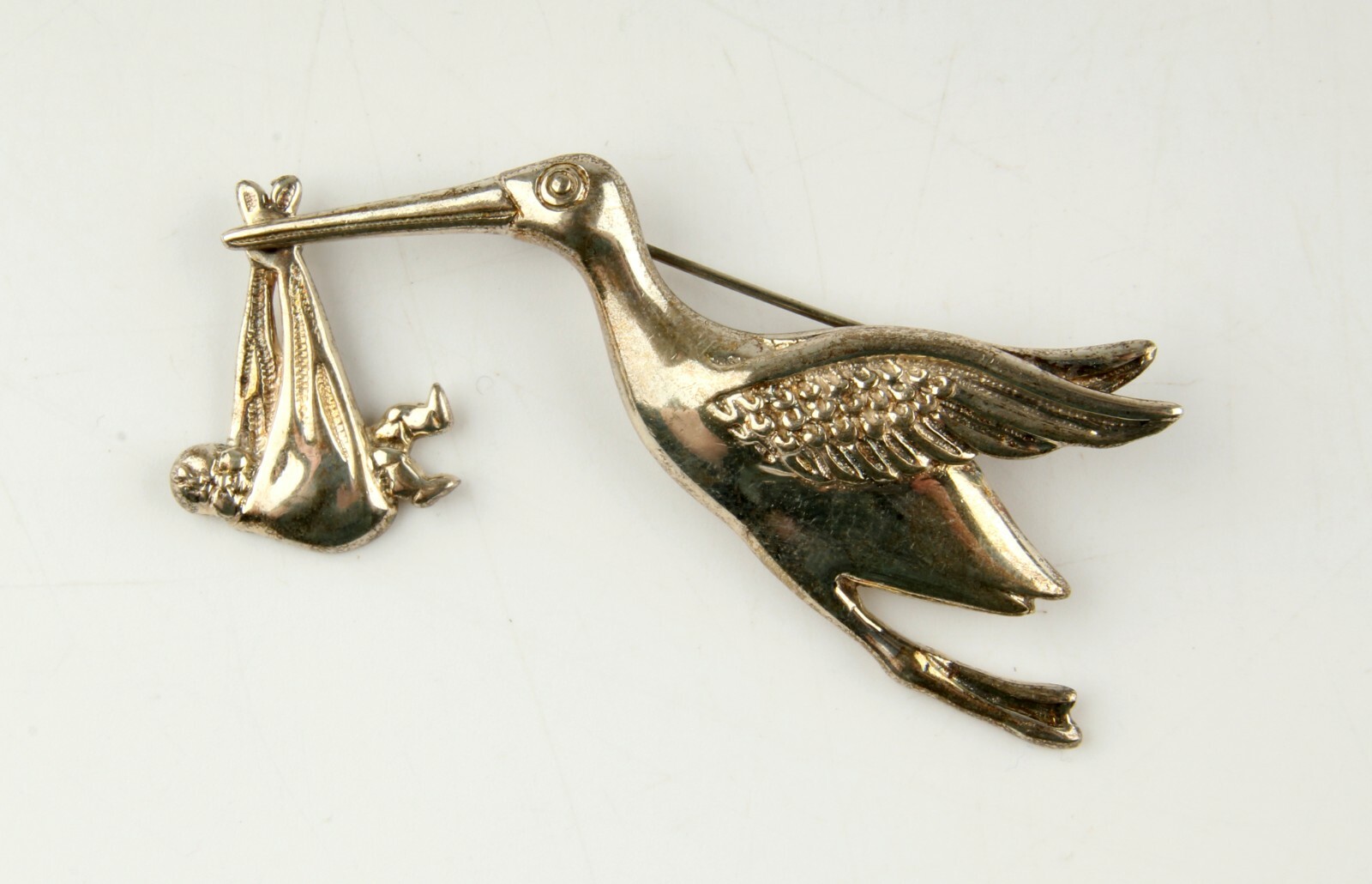 *Sterling Silver Stork Dangle Baby Brooch Pin Motherhood Maternity | eBay