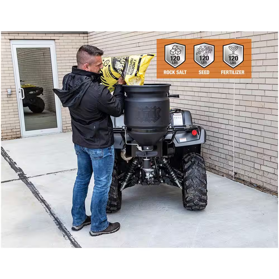 15 Gal. ATV Mounted All Purpose Broadcast Spreader for Rock Salt, Feed ...