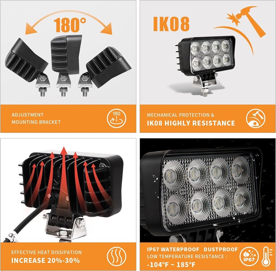 LED Work Lights 12v Flood Lamp pods for Truck, Tractor ,Dozer, UTV ,ATV ...