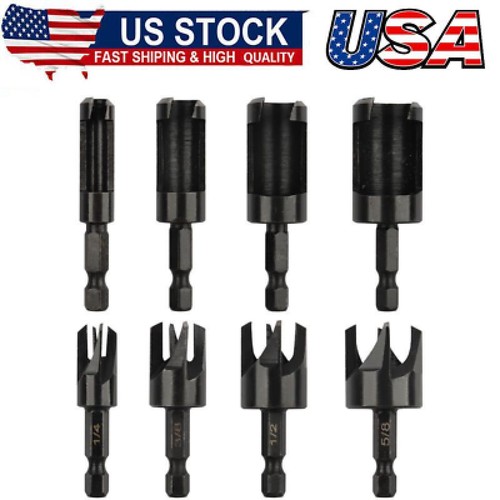 8 Pack Wood Plug Cutter Drill Bit Set, Straight and Tapered Taper ...