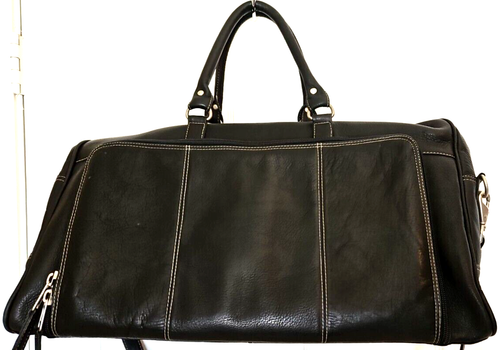 Latico 20" Black Leather Duffel Travel Work Bag CarryOn Weekender ...