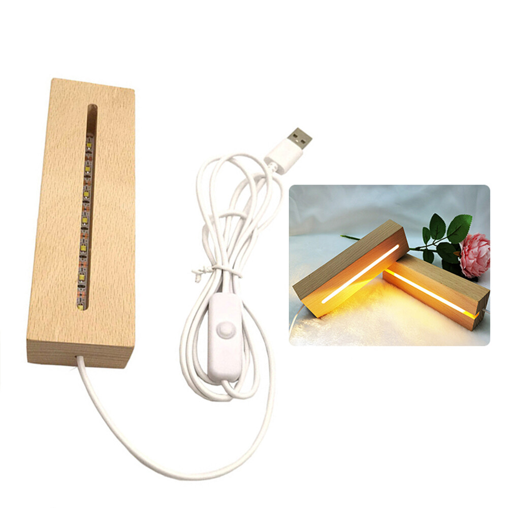 LED Light Display Base Wood Stand Rectangle USB Lamp Resin Craft Holder ...
