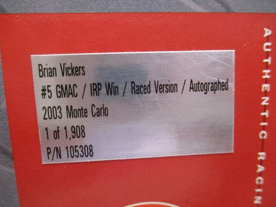 2003 Action Brian Vickers IRP Win Raced Version Autographed 1/24 | eBay