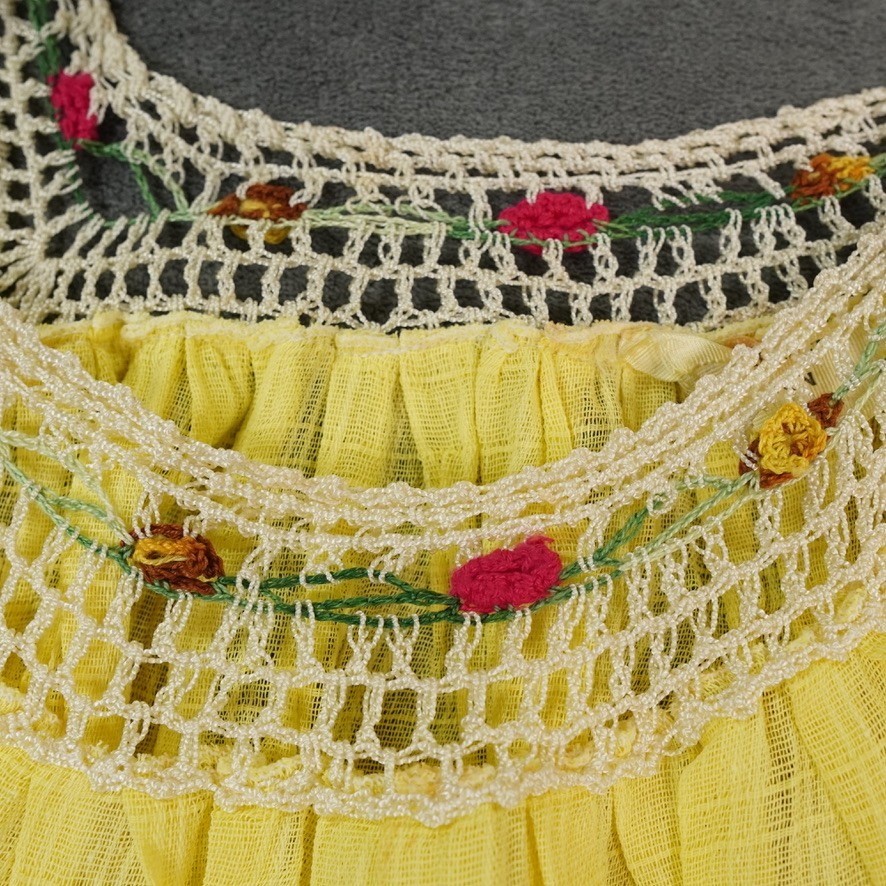 VTG Tejidos Marisol Cotton Dress 40 Yellow Embroidered Crochet Lace ...
