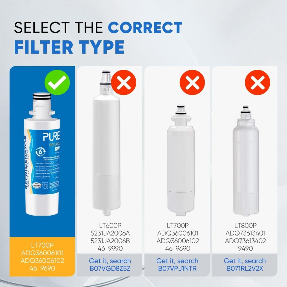 PUREPLUS RWF4700AC Fit for LG LT1000P LT1000 LT1000PC & Air Filter ...
