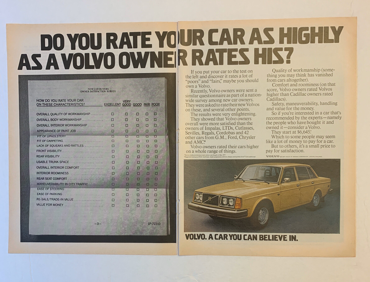 1978 Volvo Print Ad Original Vintage A Car You Can Believe In $6645 2 ...