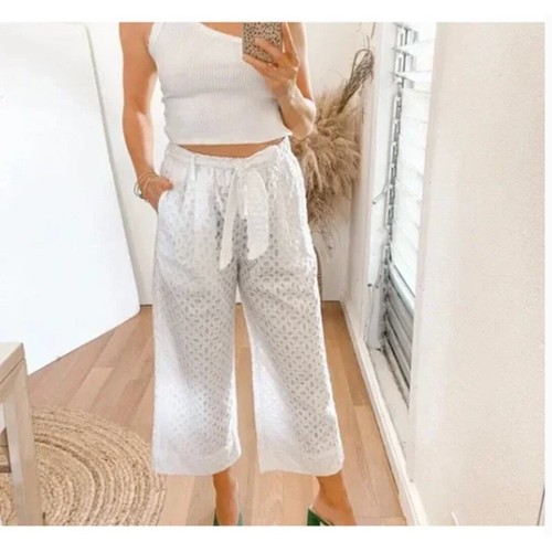 J. CREW Tie Waist Eyelet Wide Leg Pants White {PP12} | eBay