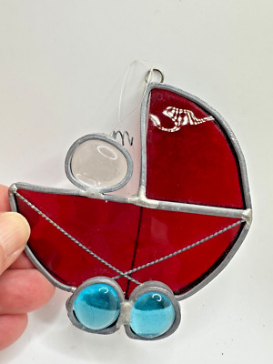 Vintage Handmade Stained Glass ~Baby Carriage Buggy ~ Window Suncatcher ...