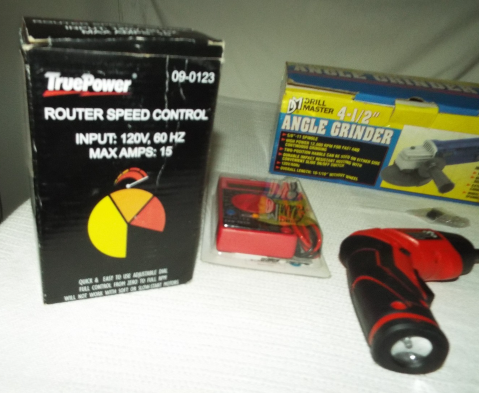 MIXED LOT OF VARIOUS TOOLS ANGLE GRINDER, ROUTER SPEED CONTROL, CEN-TEC ...