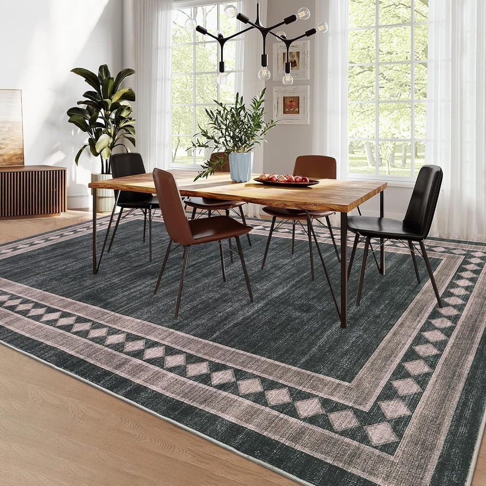Modern Washable Area Rug Soft Geometric Pattern Living Room Carpet Non ...