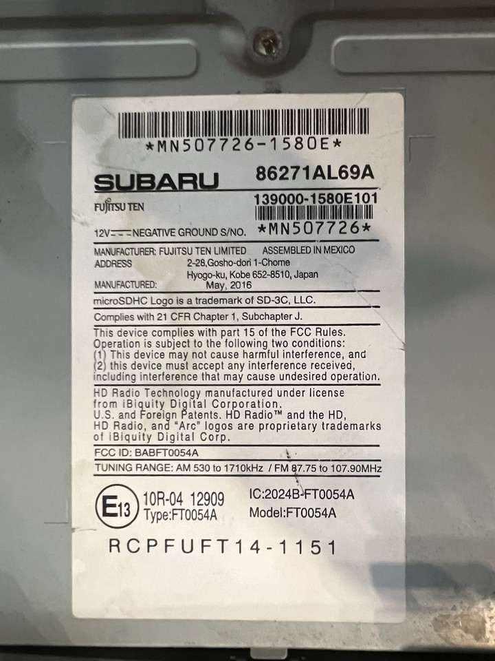 2015-2017 Subaru Outback OEM Harman Kardon Starlink Navigation XM HD ...