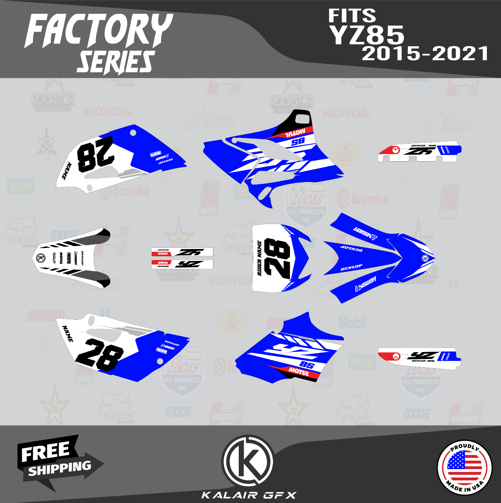 Graphics Kit for Yamaha YZ85 (2015-2021) YZ 85 Factory Series - Blue | eBay