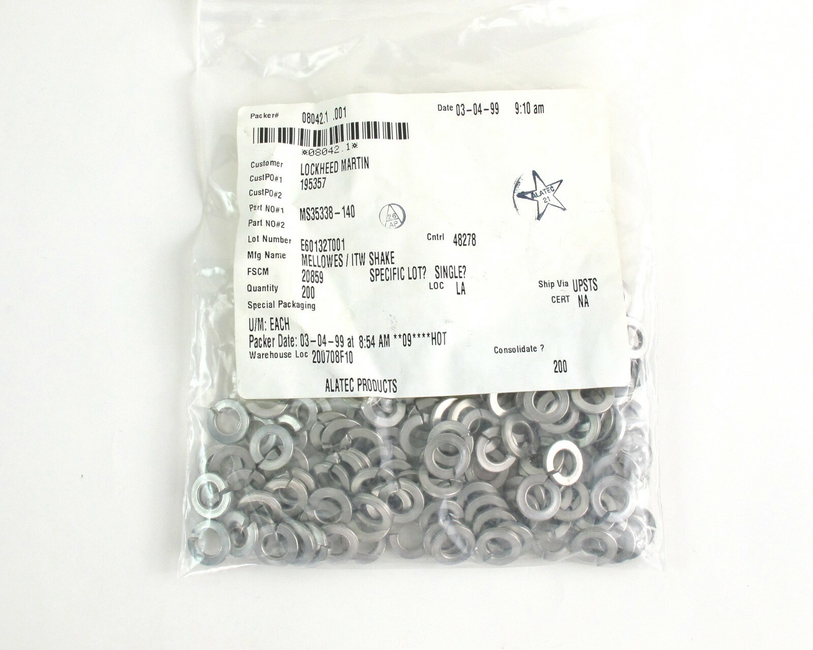 Lot of (140) Alatec MS35338-140 Lock Washer 5/16 .312 Stainless Steel ...