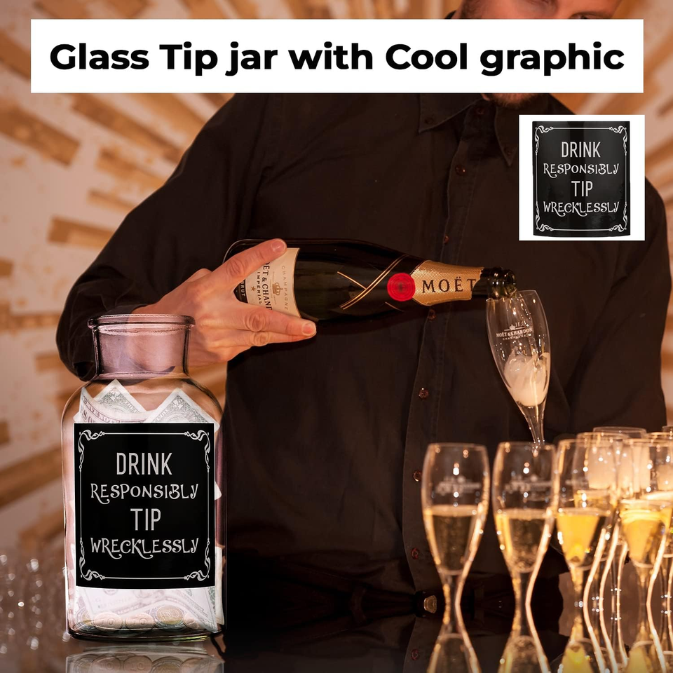 New Glass Tips Jar Tip Box Bartender Bars Money Container Bucket For ...