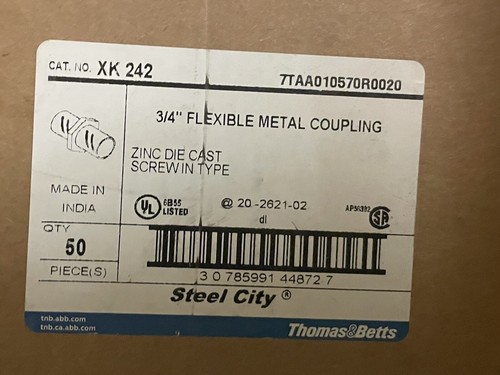 (50) THOMAS AND BETTS XK242 3/4”FLEXIBLE METAL COUPLING ZINC DIE CAST ...