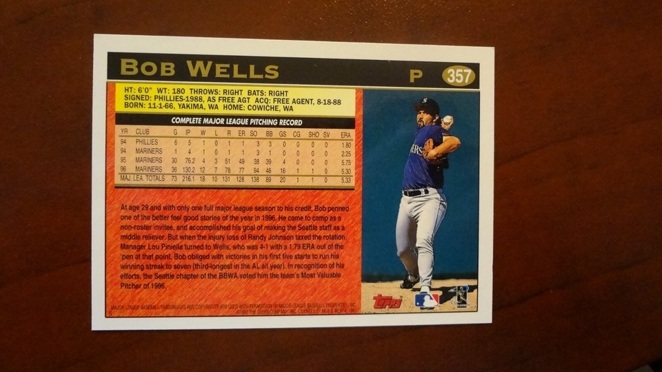 1997 TOPPS # 357 BOB WELLS BASEBALL CARD | eBay