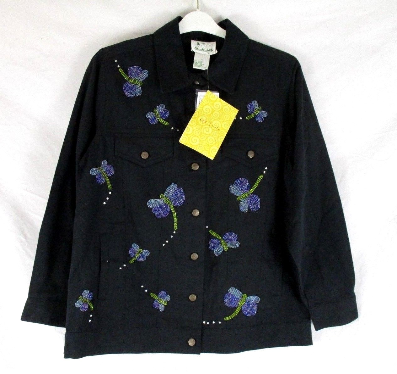 Quacker Factory Women Embellished Jacket Beaded Sz S Dragonfly Black ...
